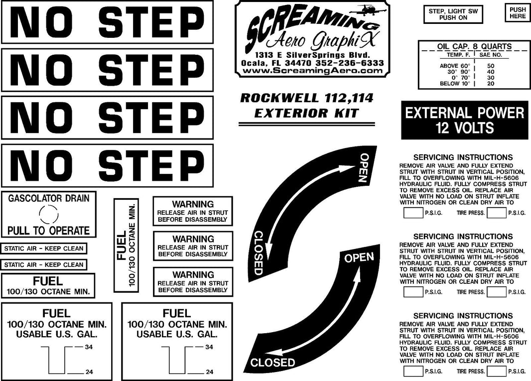 Rockwell Commander 112 114 Exterior Placard Kit – Screaming Aero